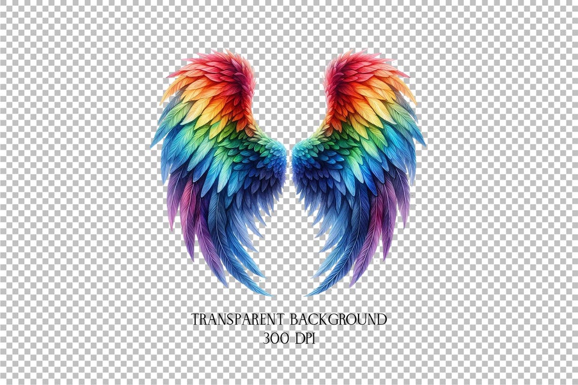 Rainbow Wings Clipart, Rainbow Wings PNG, Vibrant Wings Clipart ...