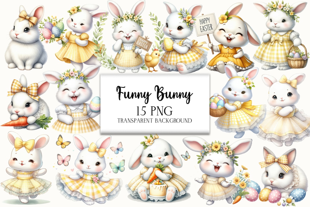 Watercolor Little Bunny Clipart, Happy Bunny PNG, Easter Funny Bunny ...