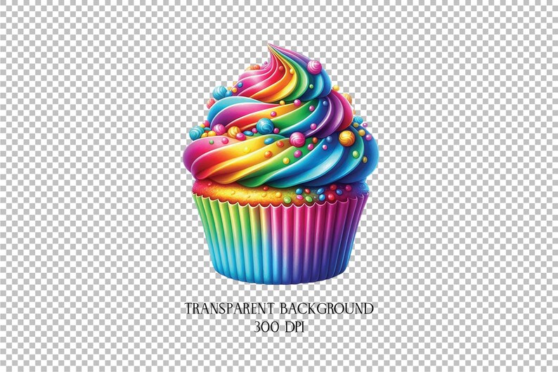 Rainbow Cupcake Clipart: Watercolor Birthday PNG (digital Download) - Etsy