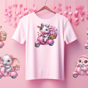 Scooter Animals Clipart, Cute Animals on Pink Scooter Png, Vespa and ...