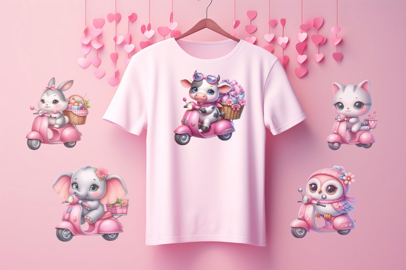 Scooter Animals Clipart, Cute Animals on Pink Scooter Png, Vespa and ...