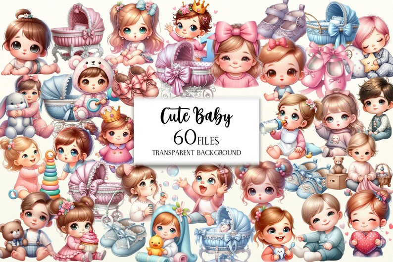 Baby Clipart Bundle, Nursery Graphics (60 PNG Files) (digital Download ...