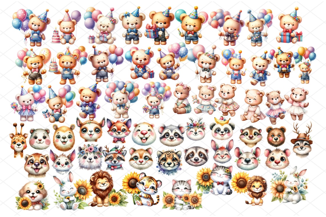 Baby Animals Clipart, Cute Little Animals Bundle, 400 PNG Cartoon ...