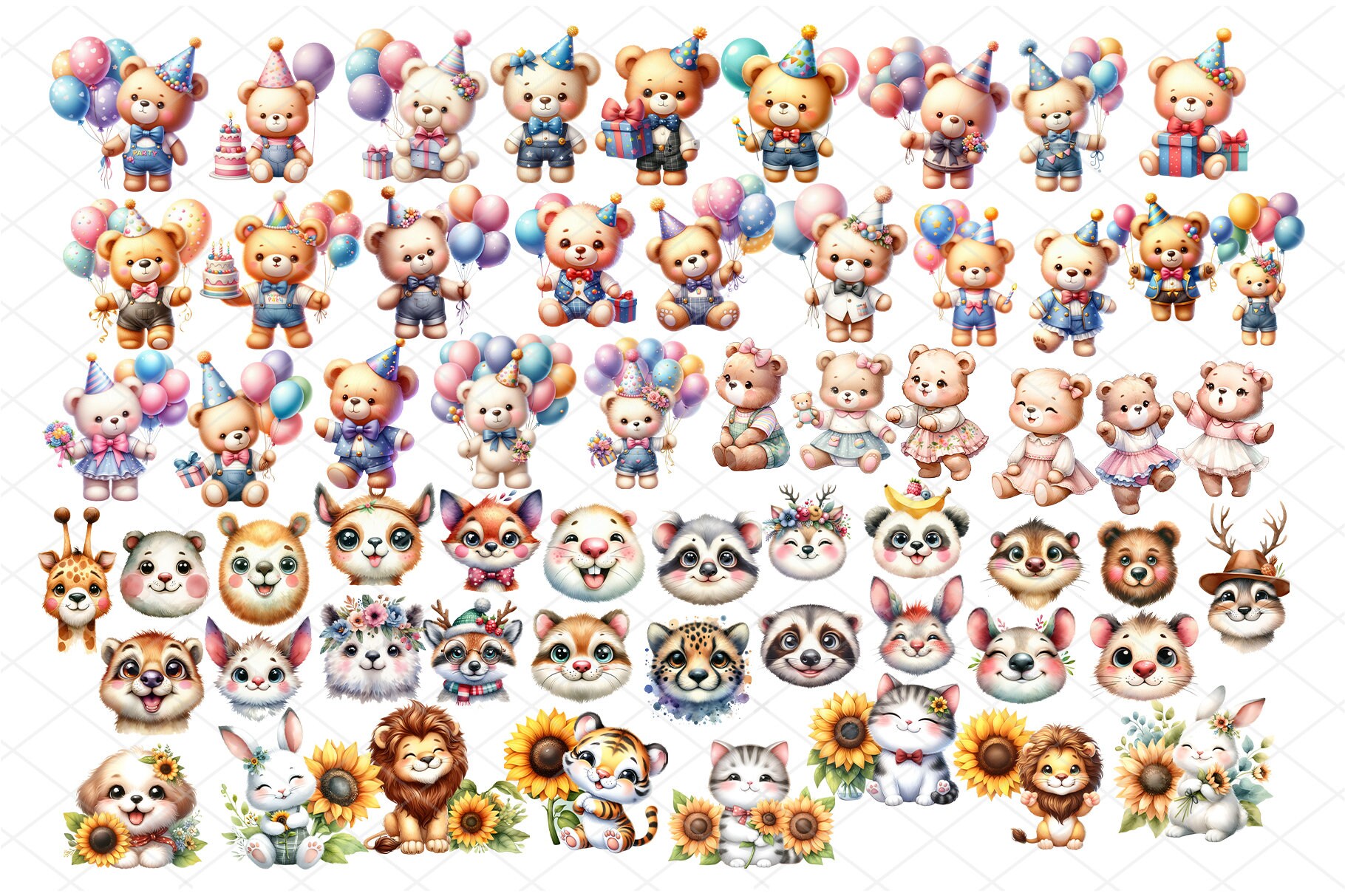 Baby Animals Clipart, Cute Little Animals Bundle, 400 PNG Cartoon ...