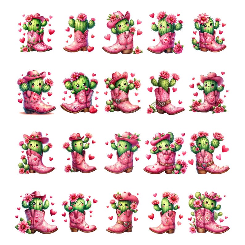 Valentines Day Cactus Clipart, Valentine's Day Clipart, Romantic Cactus ...