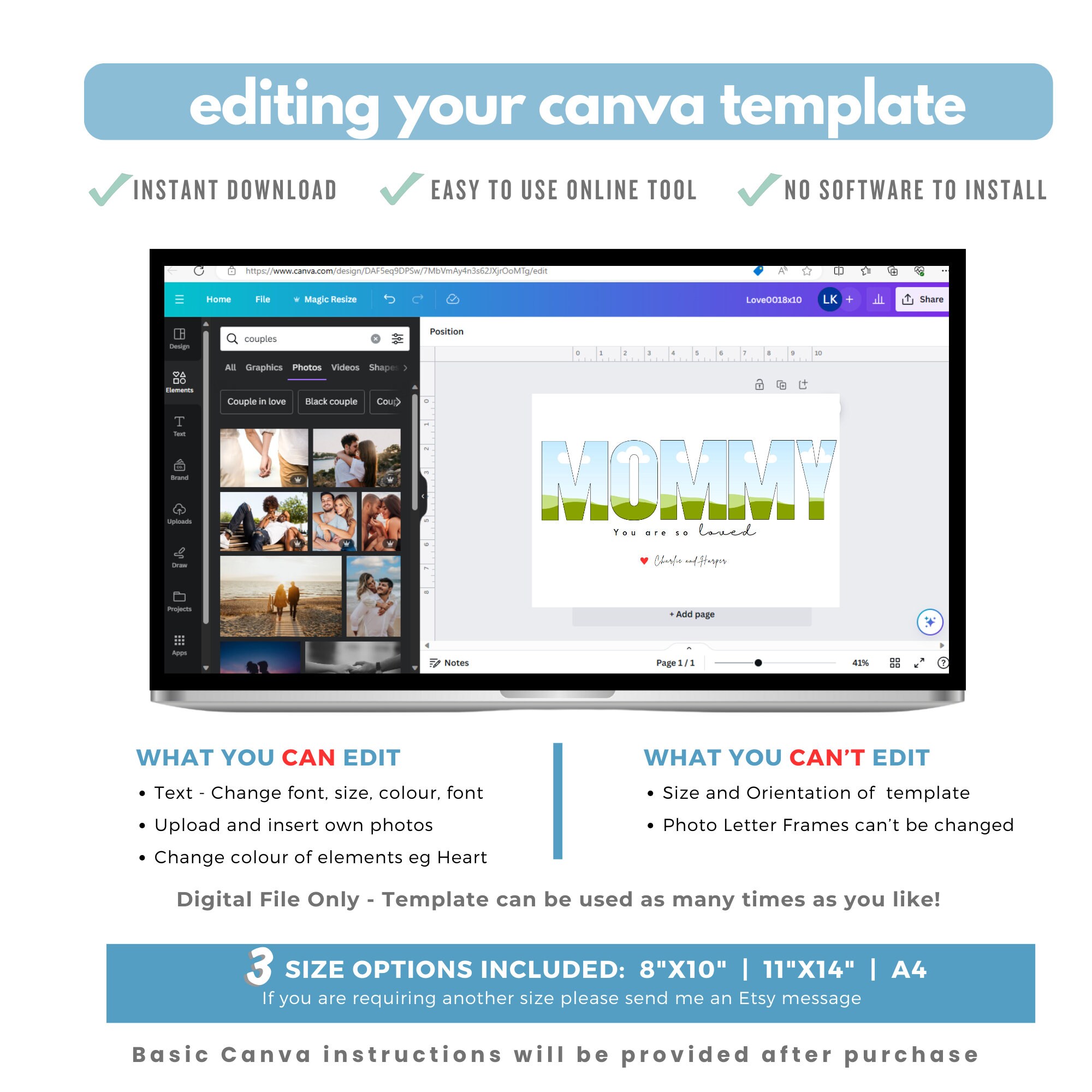 Custom Mum Photo Collage Canva Template, Digital Print, Instant ...