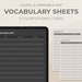 Vocabulary Sheets, Printable PDF, Digital Download, Language Learning ...