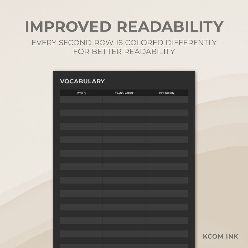 Vocabulary Sheets, Printable PDF, Digital Download, Language Learning ...