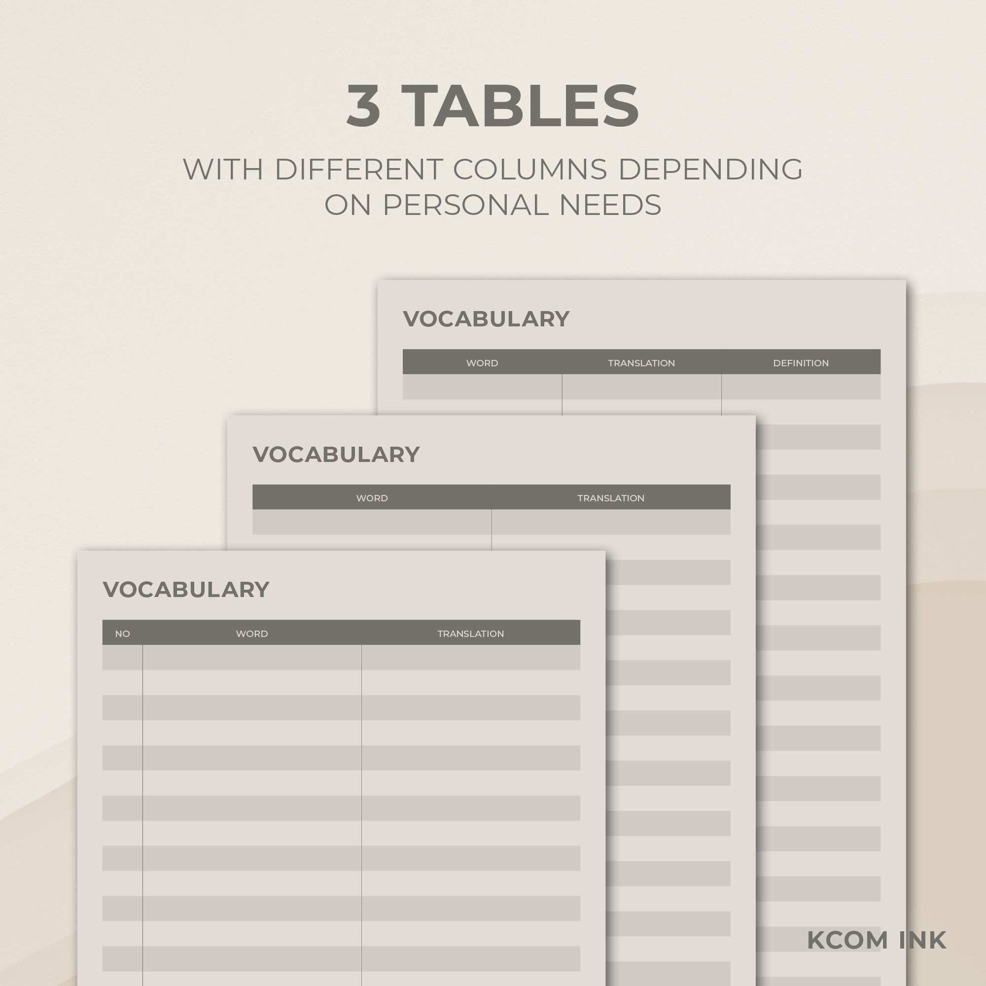 Vocabulary Sheets, Printable PDF, Digital Download, Language Learning ...