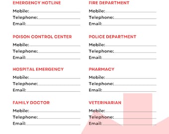 Kid's Worksheet of Contact Information for Emergency - Etsy