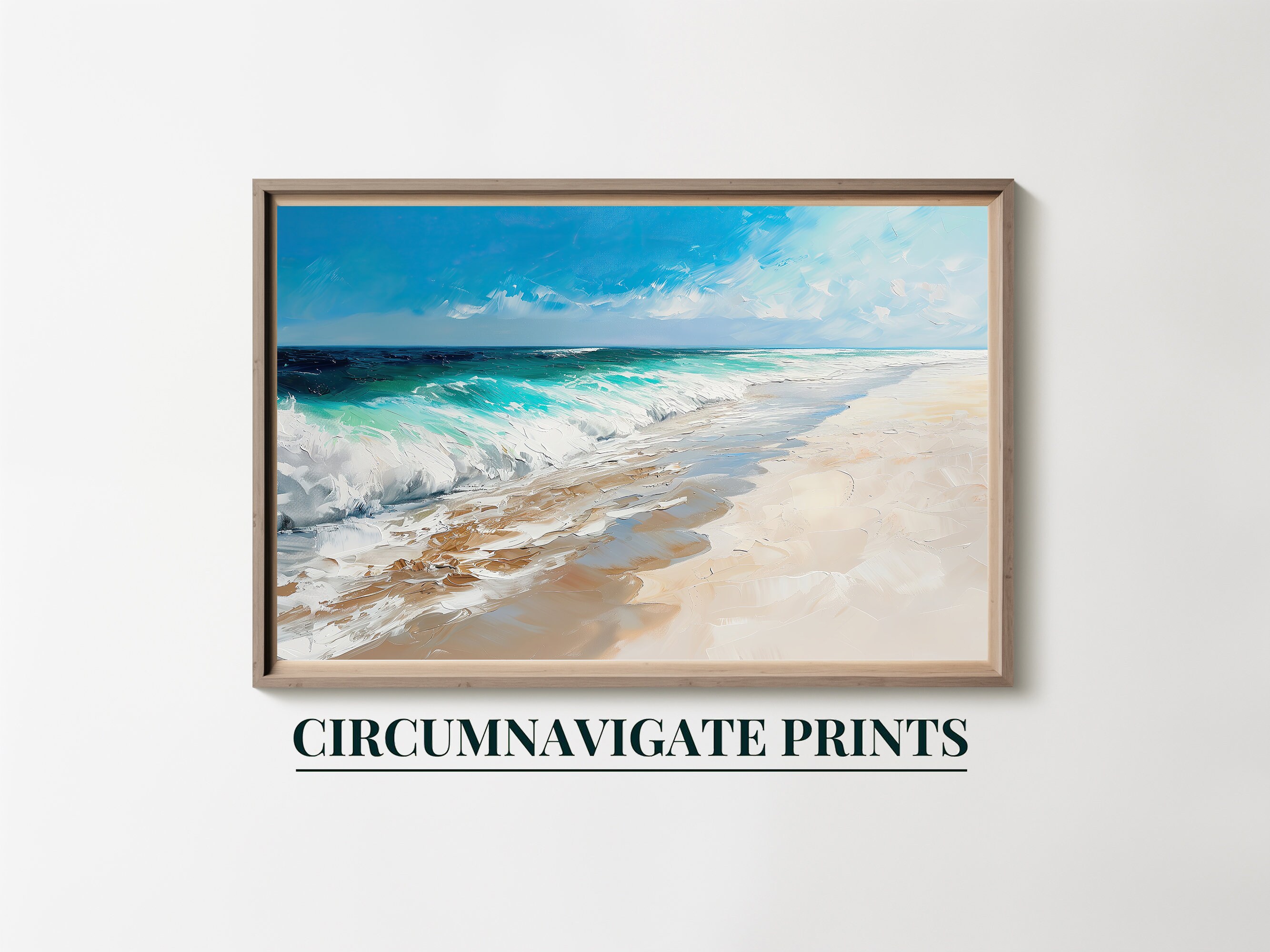 Ocean Waves Beach Scene Print, Digital Coastal Wall Art, Seaside Decor ...