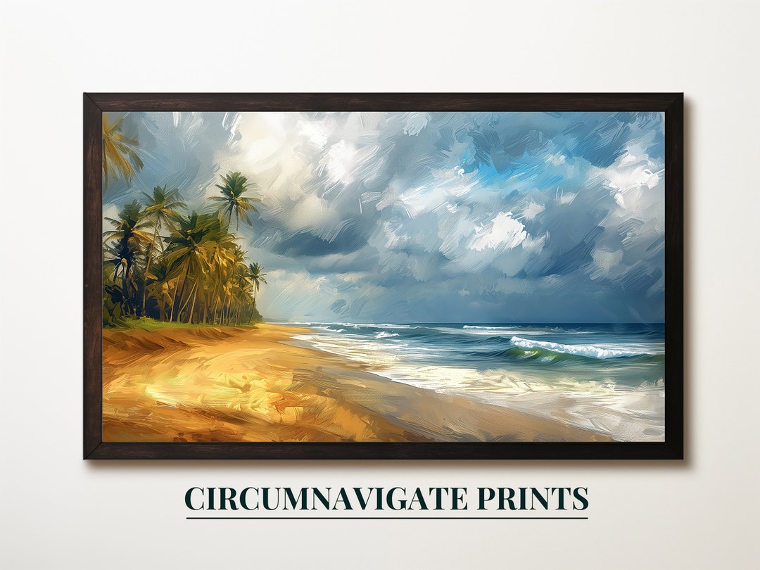 Beach Landscape Digital Art Print, Coastal Wall Art, Tropical Beach ...