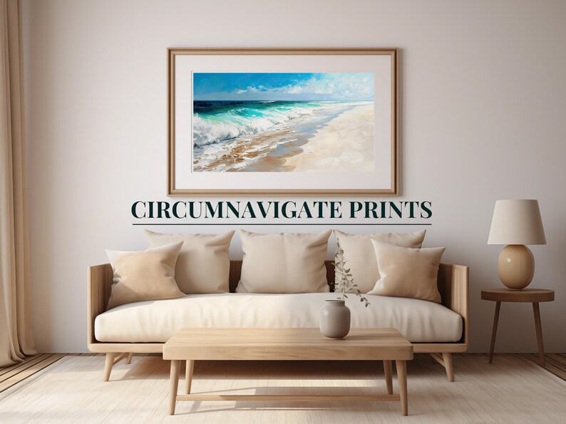 Ocean Waves Beach Scene Print, Digital Coastal Wall Art, Seaside Decor ...