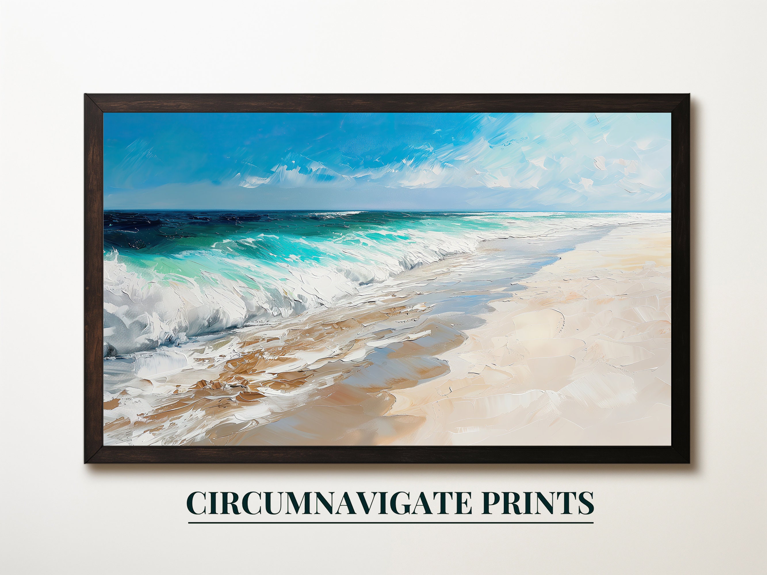 Ocean Waves Beach Scene Print, Digital Coastal Wall Art, Seaside Decor ...