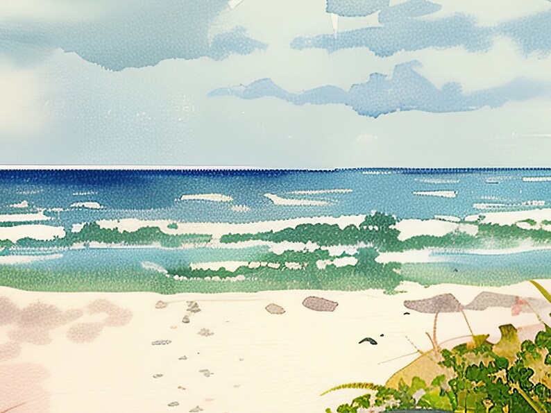 Coastal Beach Scene Digital Art Print, Ocean Landscape Art Download ...