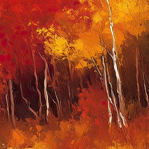 Autumn Landscape Digital Art Print, Fall Forest by Lake, Seasonal Wall ...