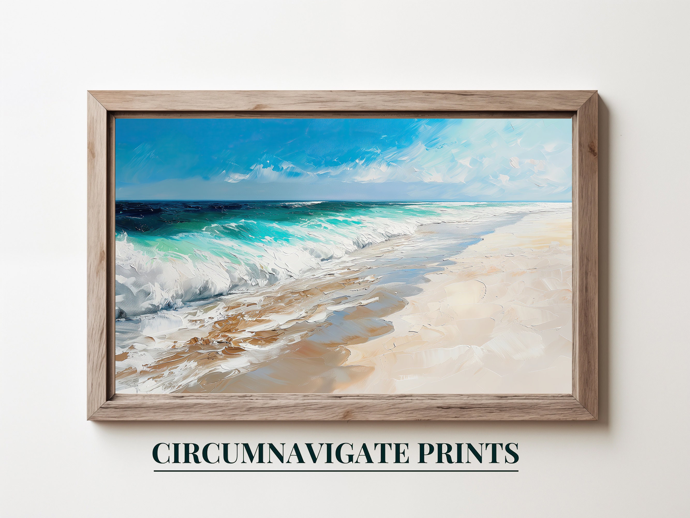 Ocean Waves Beach Scene Print, Digital Coastal Wall Art, Seaside Decor ...