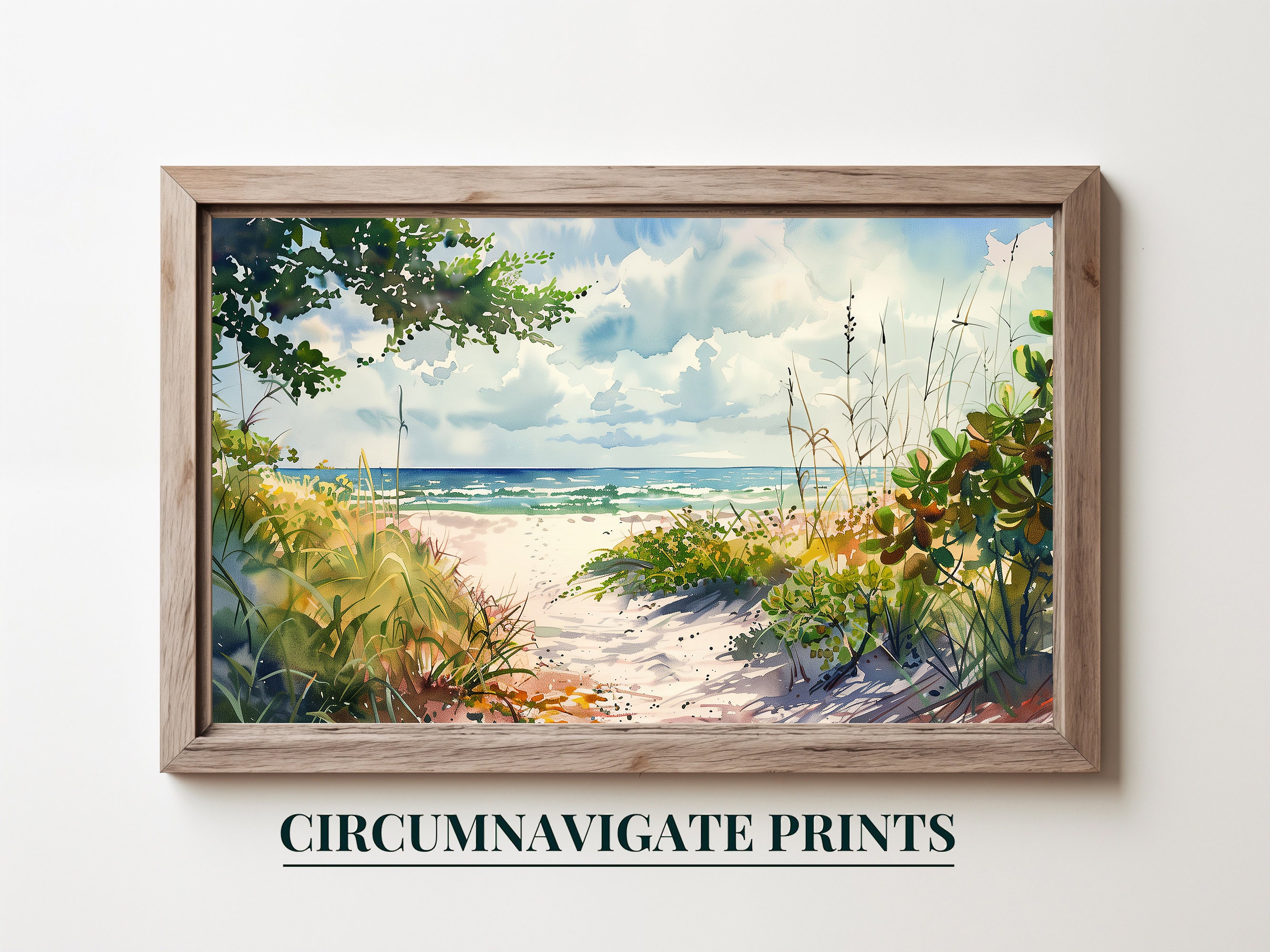 Coastal Beach Scene Digital Art Print, Ocean Landscape Art Download ...