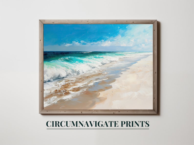 Ocean Waves Beach Scene Print, Digital Coastal Wall Art, Seaside Decor ...