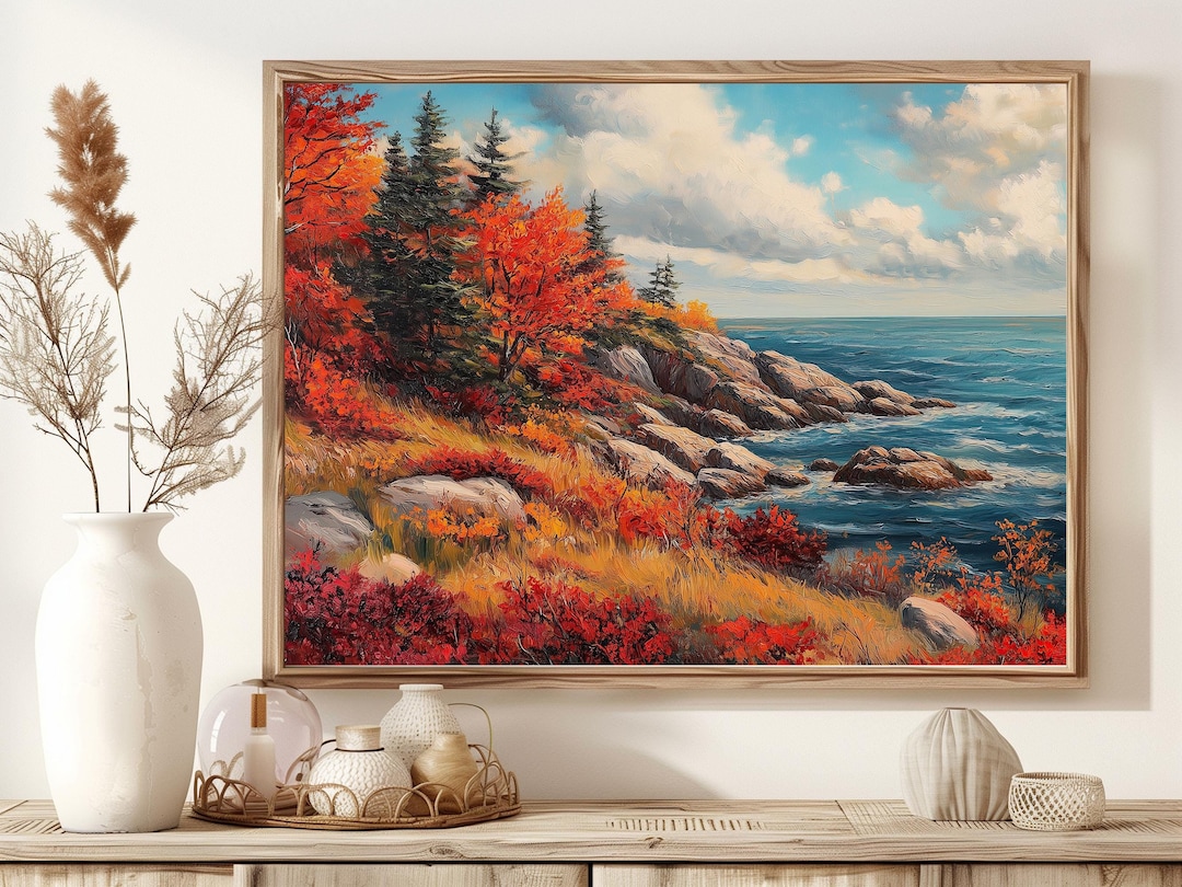 Autumn Coastal Landscape Printable Wall Art, Fall Seascape Digital ...