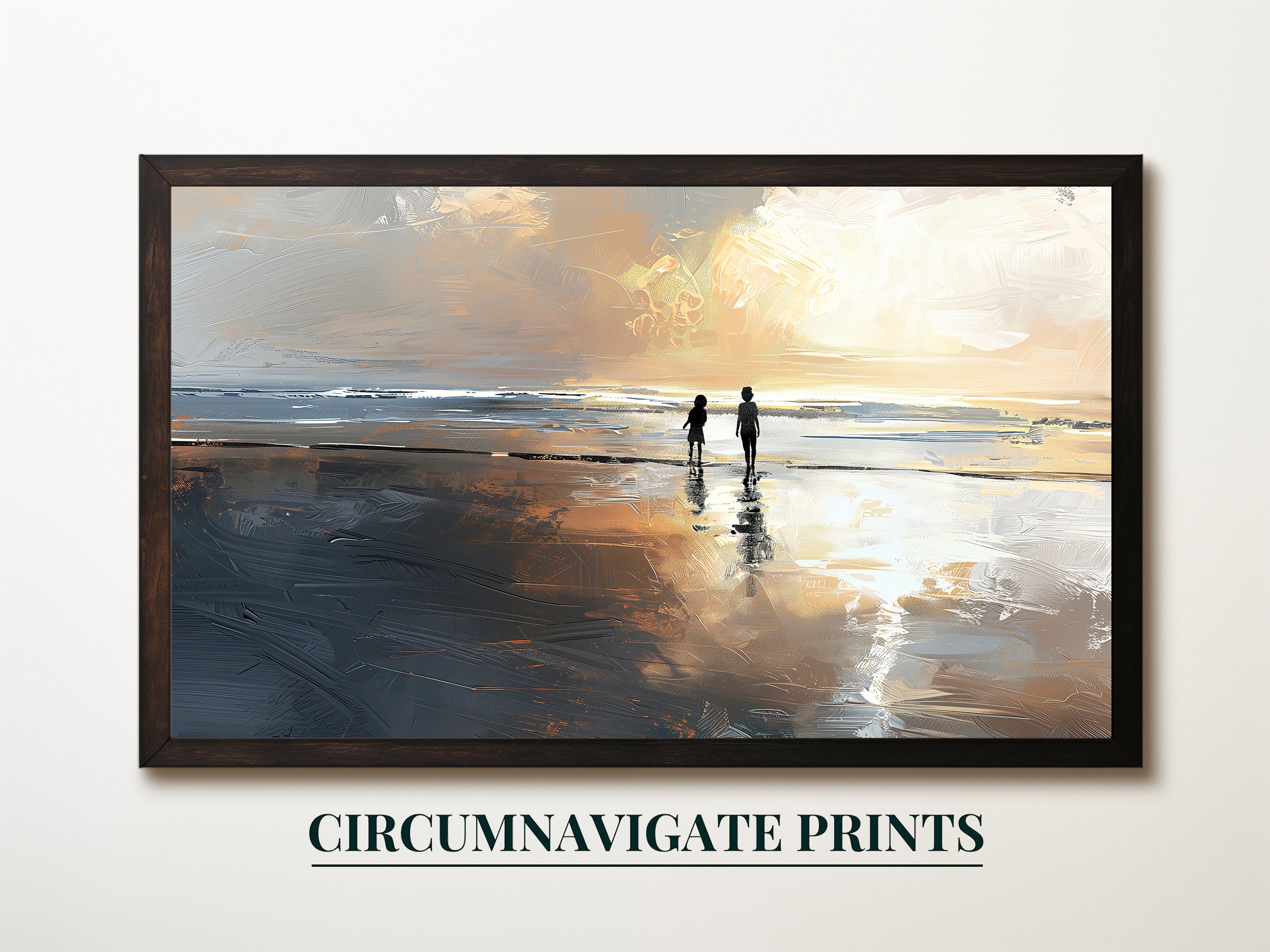 Digital Beach Sunset Painting, Ocean Sunrise Art Print, Abstract ...