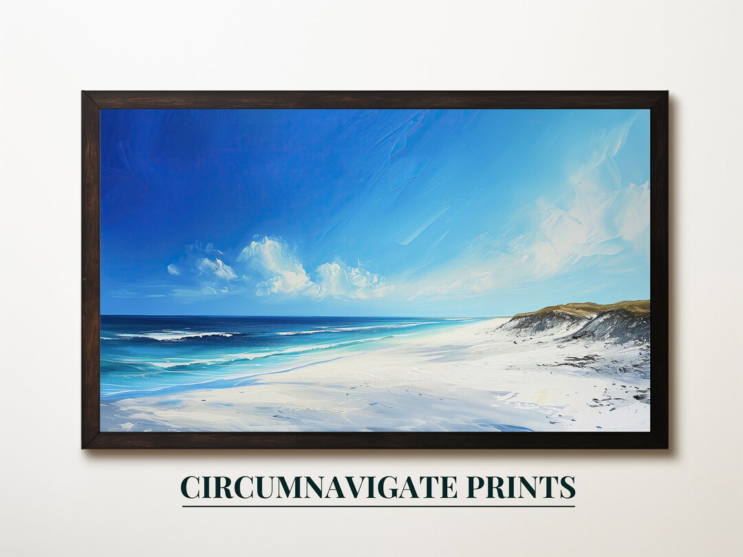 Coastal Beach Scene Digital Art, Ocean Waves & Sandy Shore, Serene ...