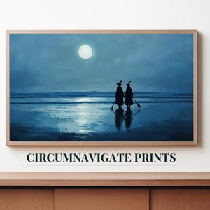 Witch Silhouettes at Beach Moonlight Digital Art, Spooky Night Sky Wall ...