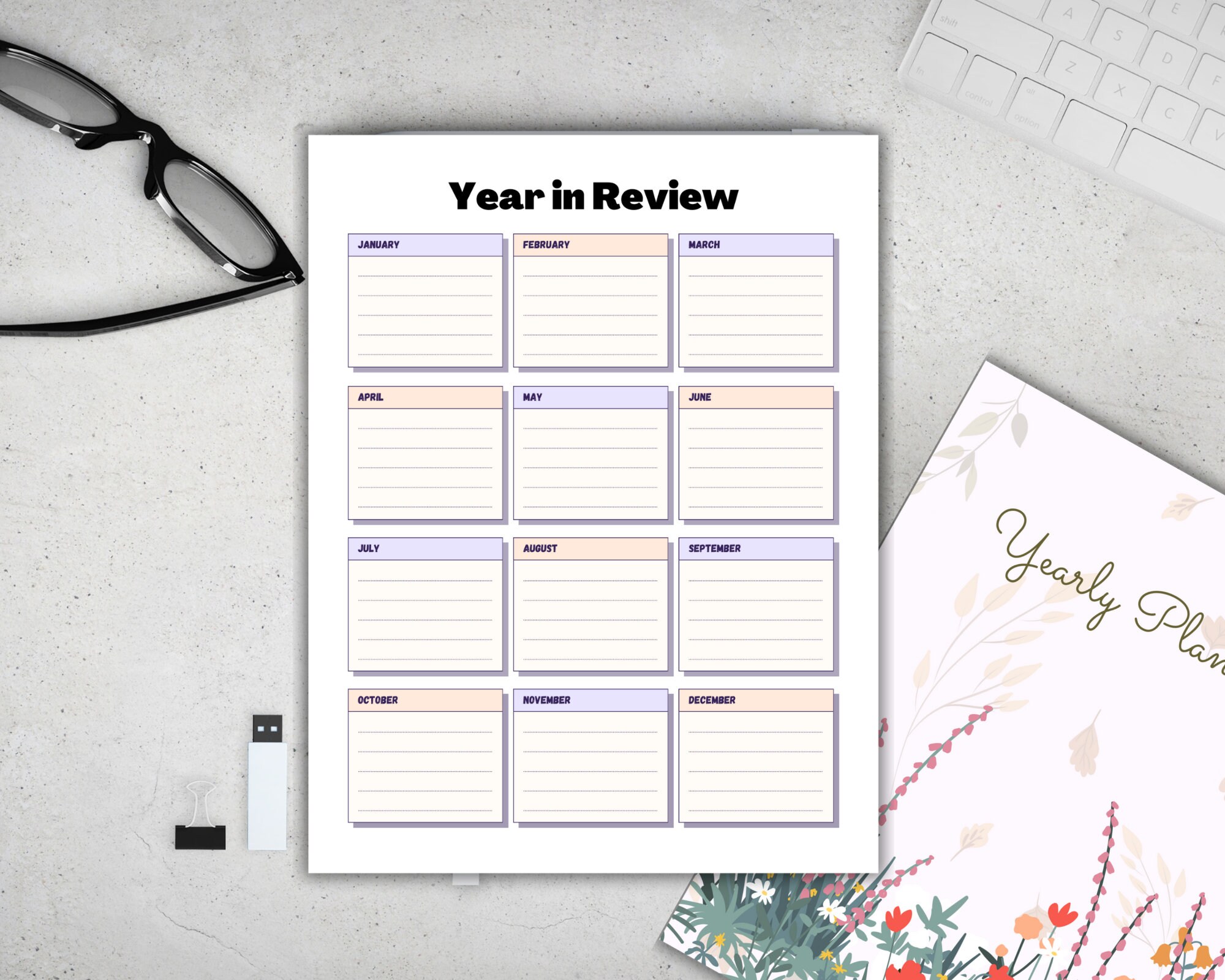 YEARLY at GLANCE PLANNER Printable Yearly Planner Year Overview Tracker ...