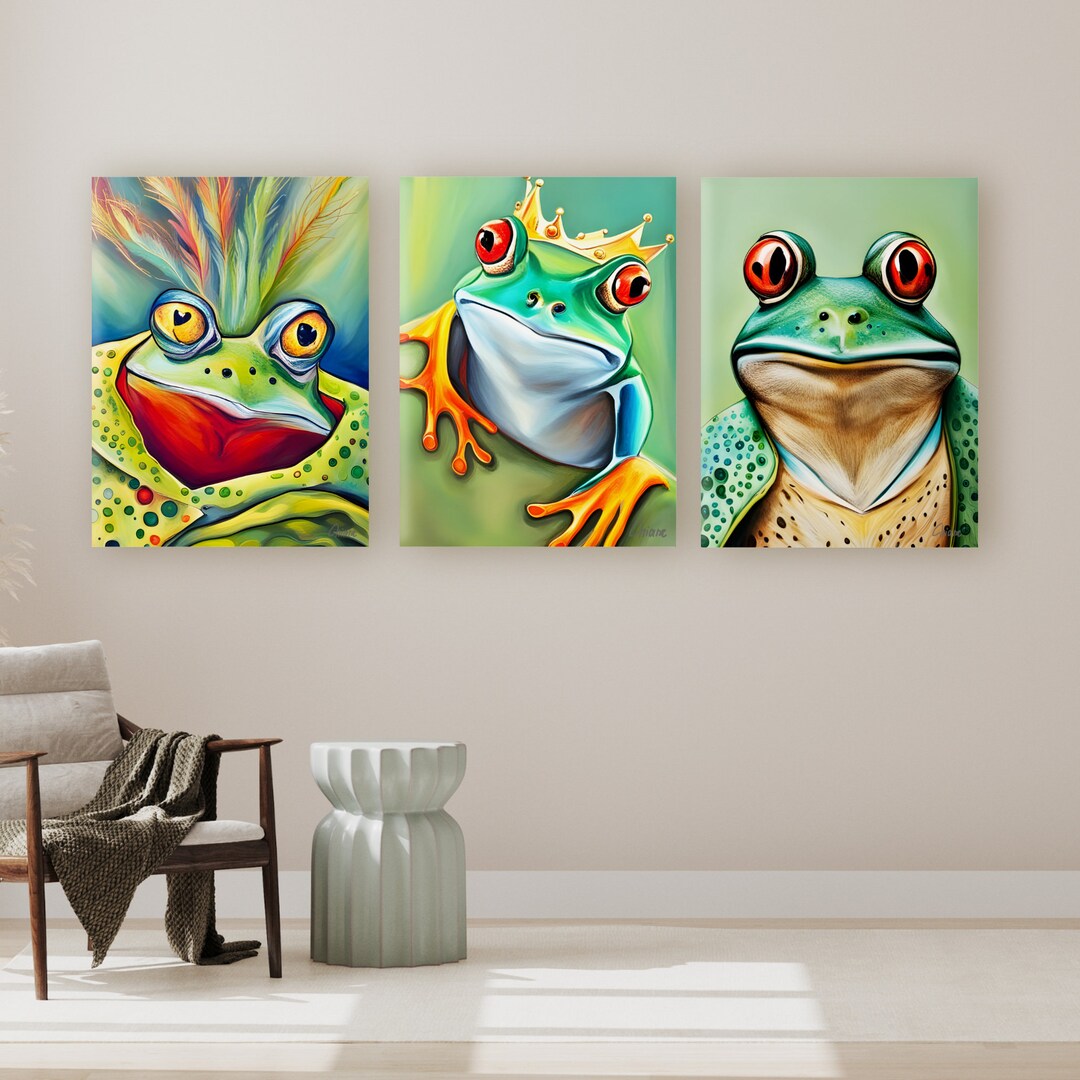Set of 3 Wall Pictures Royal Frog Art Wall Pictures in the Format 3:4 ...