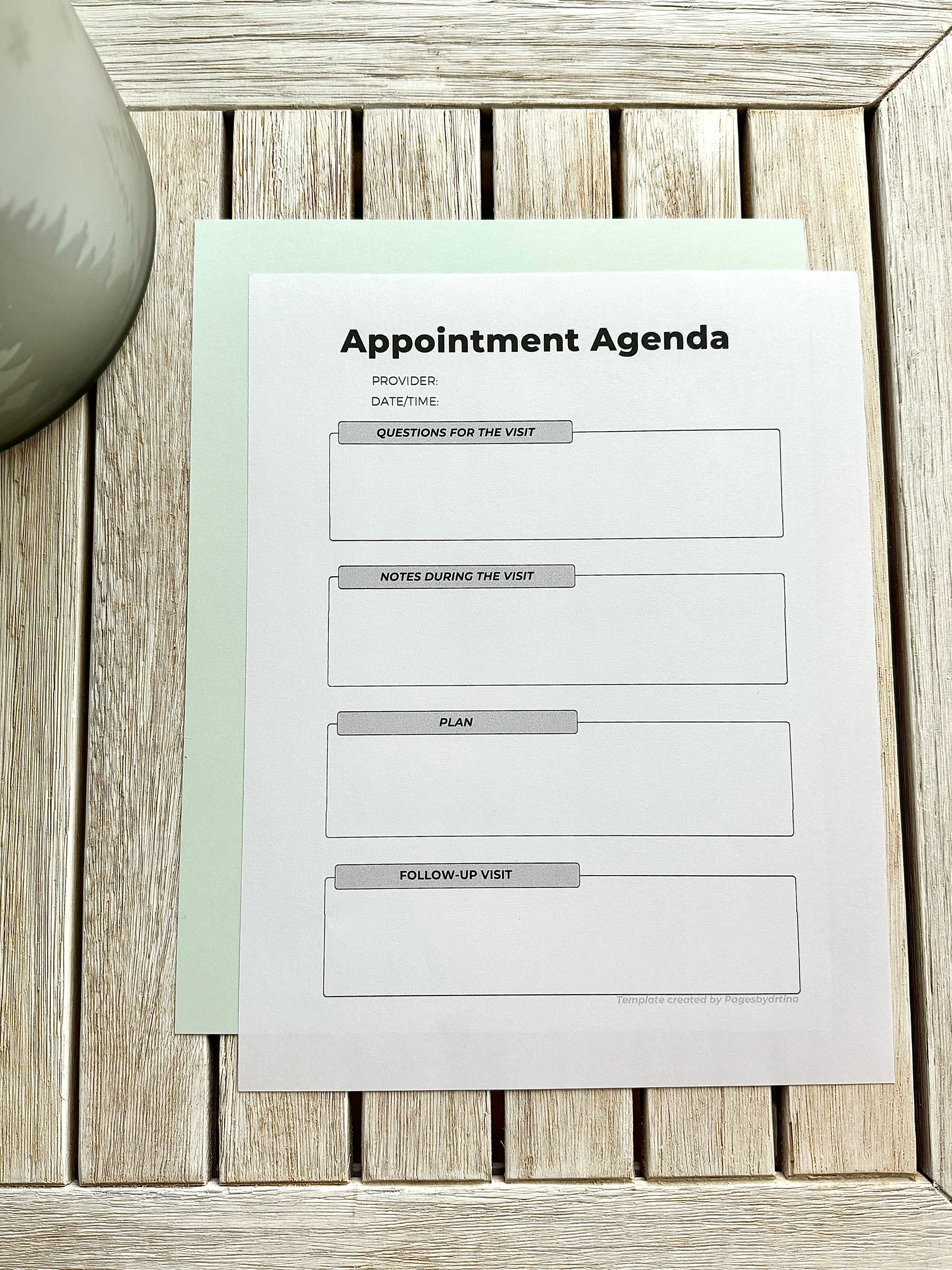 Doctor-designed Printable Appointment Agenda | Healthcare Planning ...