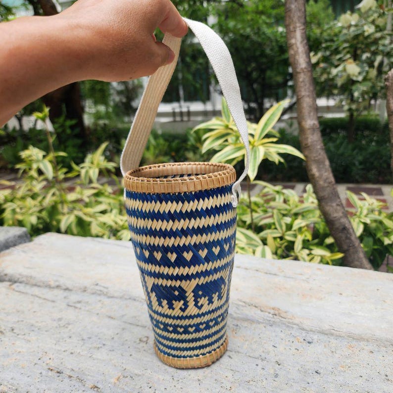 Handwoven Bamboo Tumbler Holder: Thai Elephant Design, Eco-friendly - Etsy