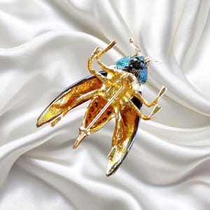 Real Beetle Wing Brooch: 18K Gold-plated Insect Pin With Rhinestones - Etsy