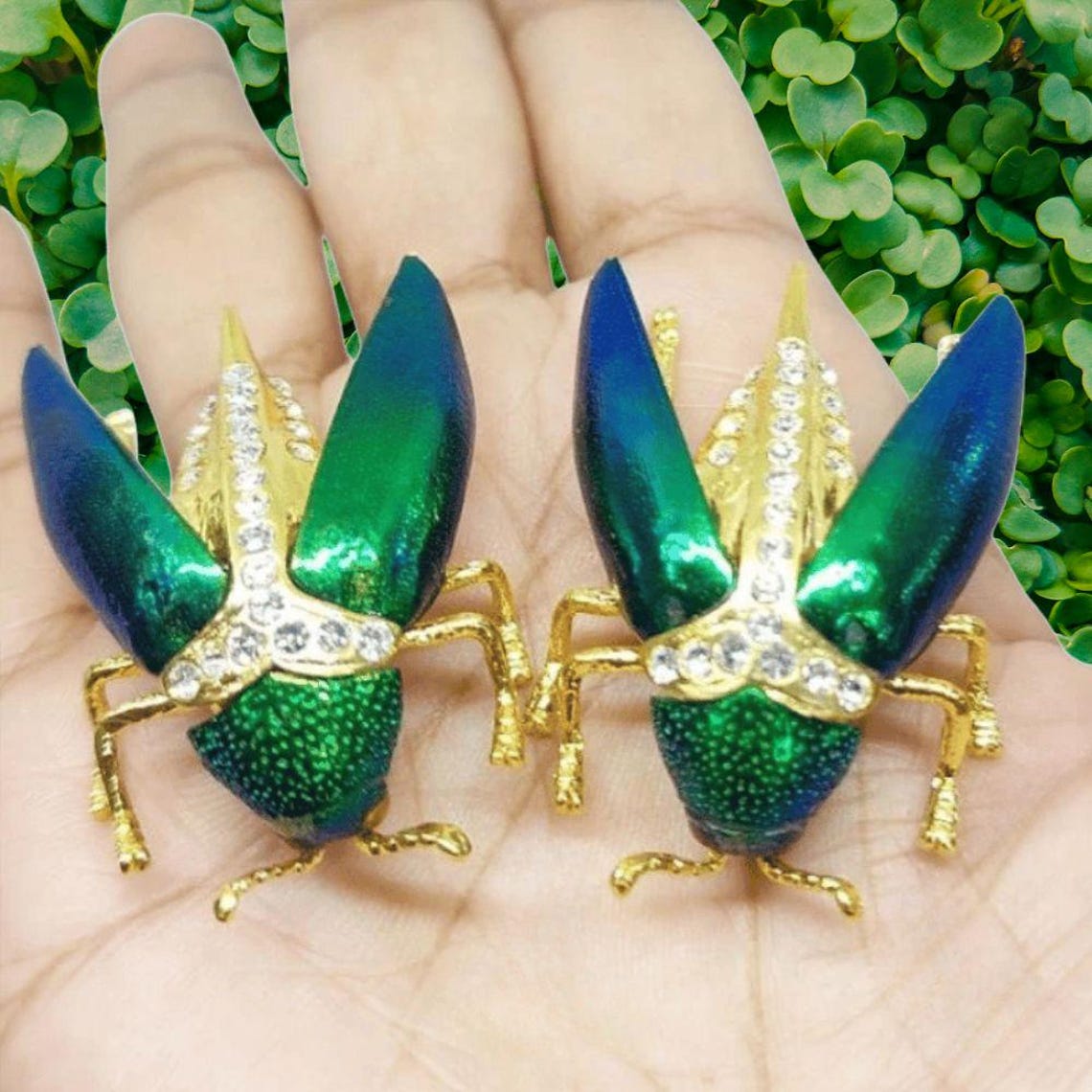 Real Beetle Wing Brooch: 18K Gold-plated Insect Pin With Rhinestones - Etsy