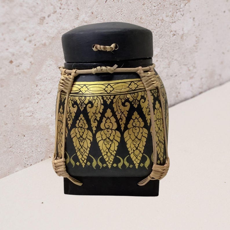 Hand-painted Thai Bamboo Rice Box: Lanna Decor Basket - Etsy
