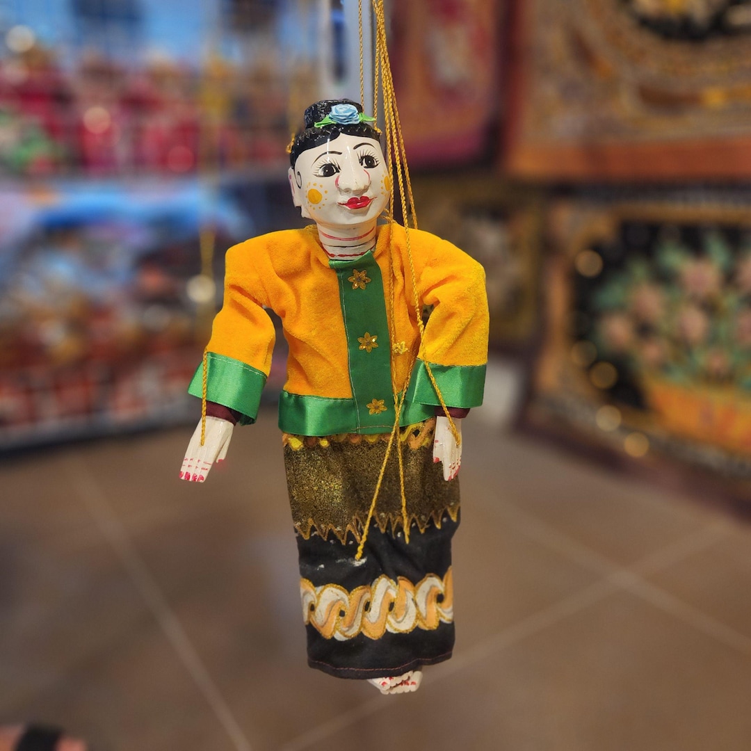 Burmese Village Lady Puppet – Collectible Burma Puppets Myanmar Wood ...