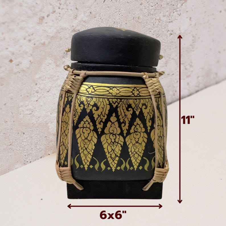 Hand-painted Thai Bamboo Rice Box: Lanna Decor Basket - Etsy