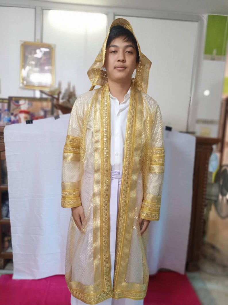 Custom Thai Monk Ordination Outfit - Gold Novice Robes With Head ...