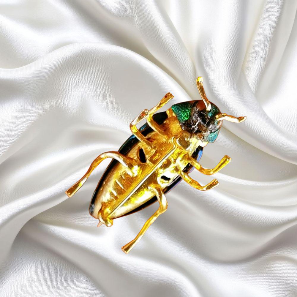 Real Beetle Wing Brooch: 18K Gold-plated Insect Pin With Rhinestones - Etsy
