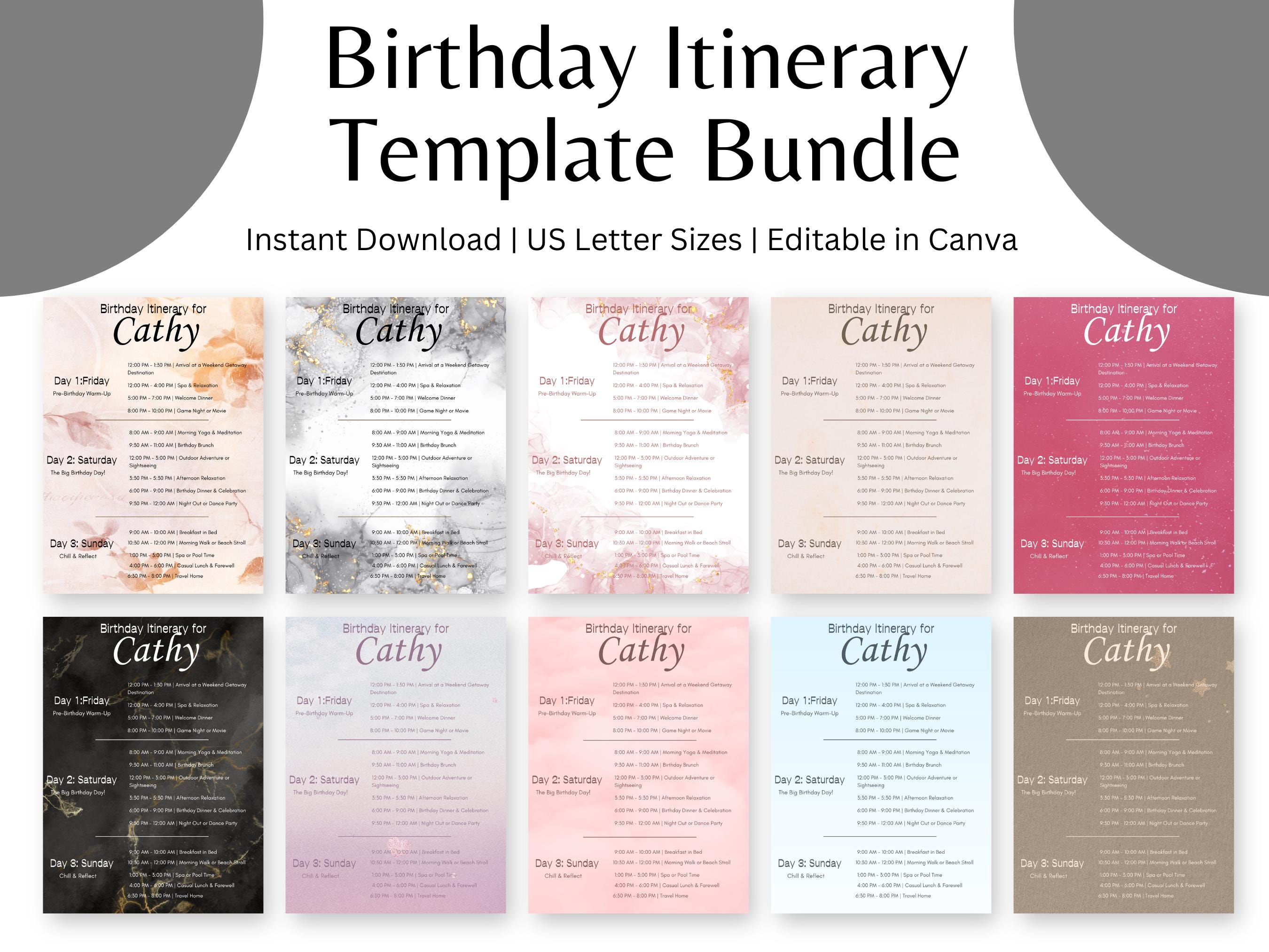 Birthday Itinerary Template Birthday Weekend Itinerary Template Digital ...