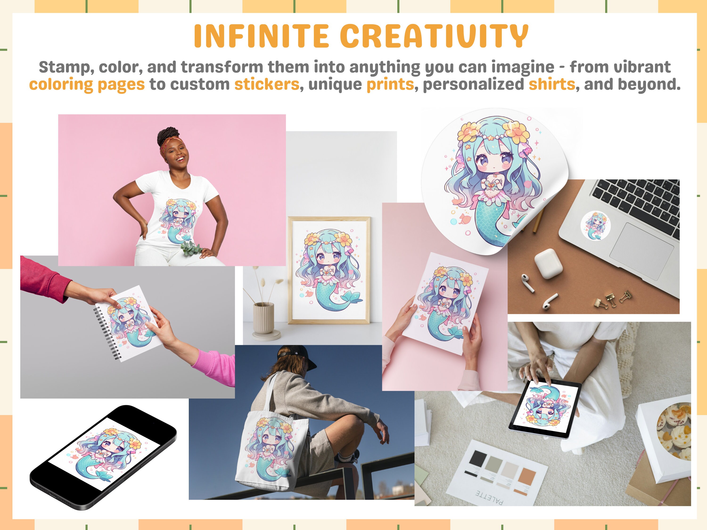 Procreate Cute Chibi Kawaii Mermaid Anime Stamps, Over 200 Adorable ...