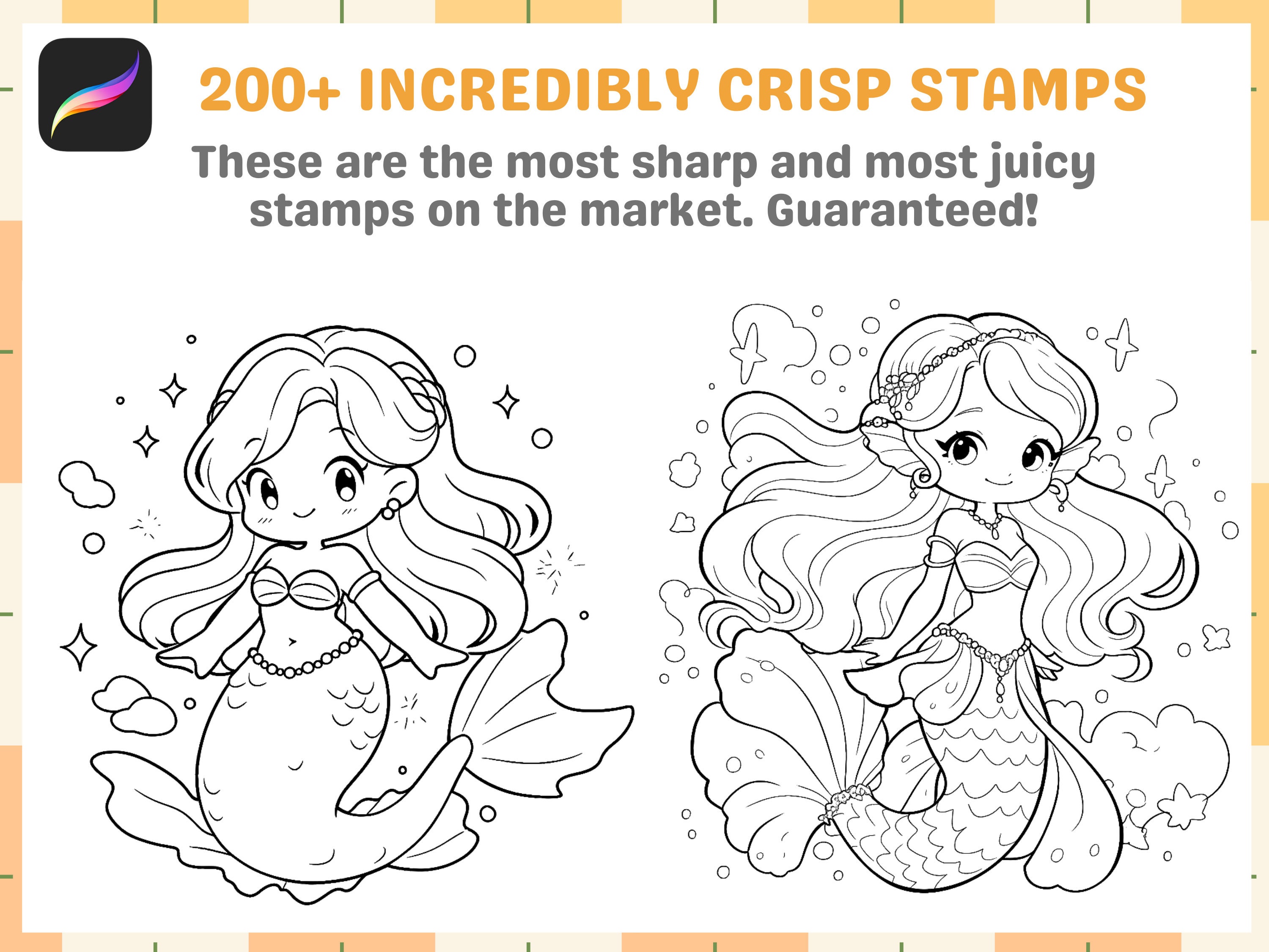 Procreate Cute Chibi Kawaii Mermaid Anime Stamps, Over 200 Adorable ...