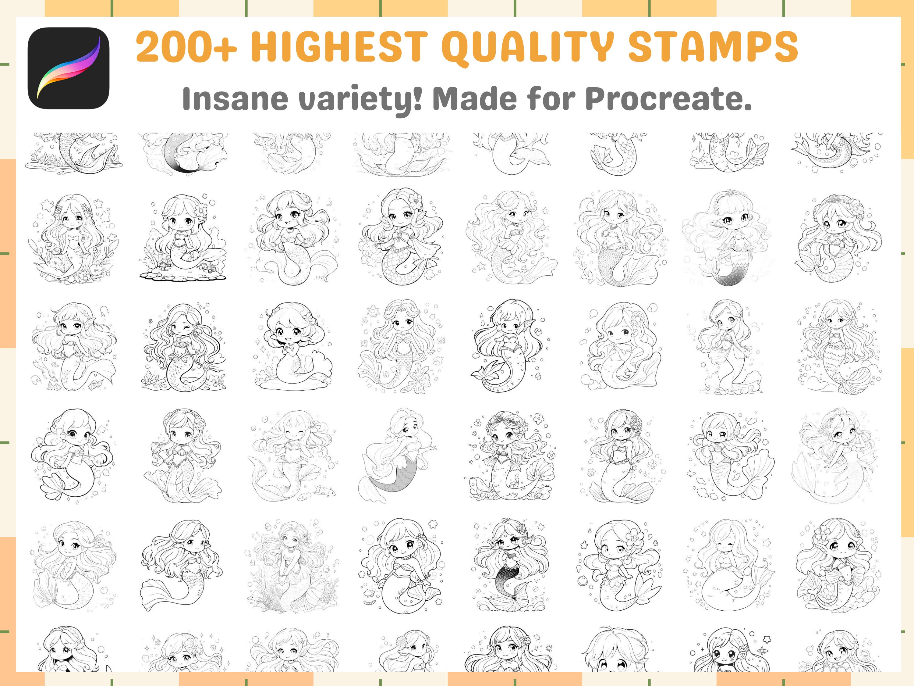Procreate Cute Chibi Kawaii Mermaid Anime Stamps, Over 200 Adorable ...