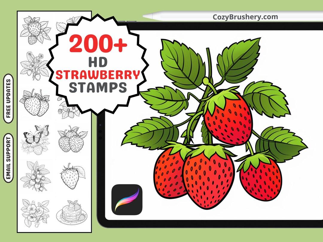 200 Procreate Strawberry Stamps Bundle: Variety Pack With Plants, Cakes ...