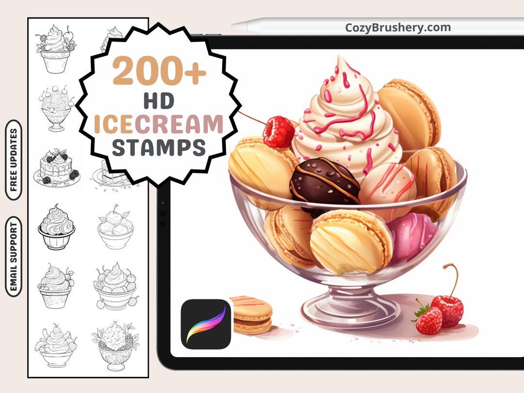 200 Procreate Soft Ice Cream Stamps, Delicious Dessert Brushes for Procreate, Instant Download ...