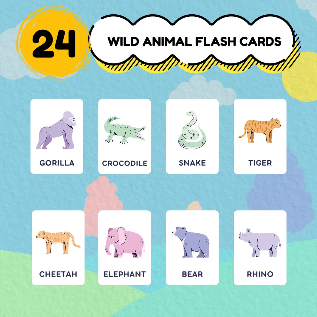 Wild Animals Flash Cards Montessori Cards Educational Printable Cards ...