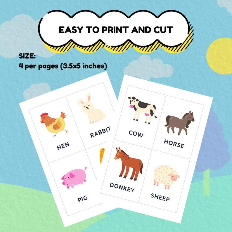 Farm Animals Flash Cards Montessori Cards Educational Printable Cards ...