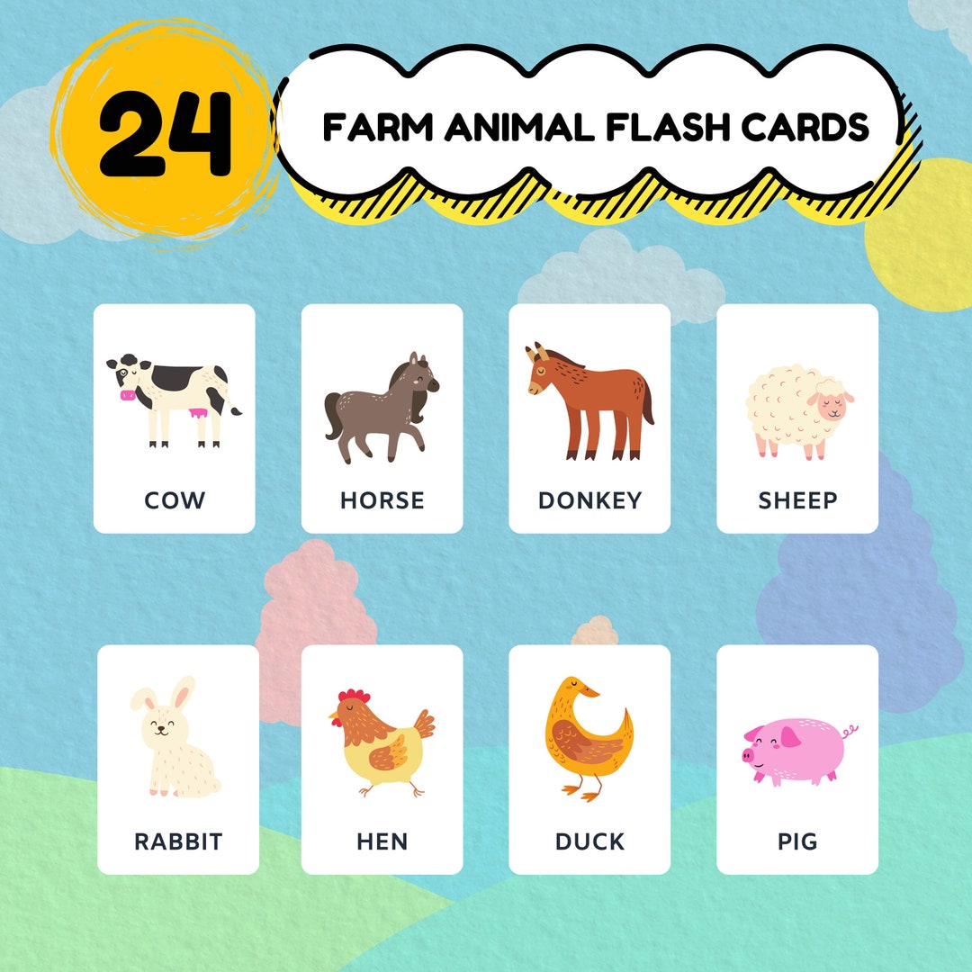 Farm Animals Flash Cards Montessori Cards Educational Printable Cards ...