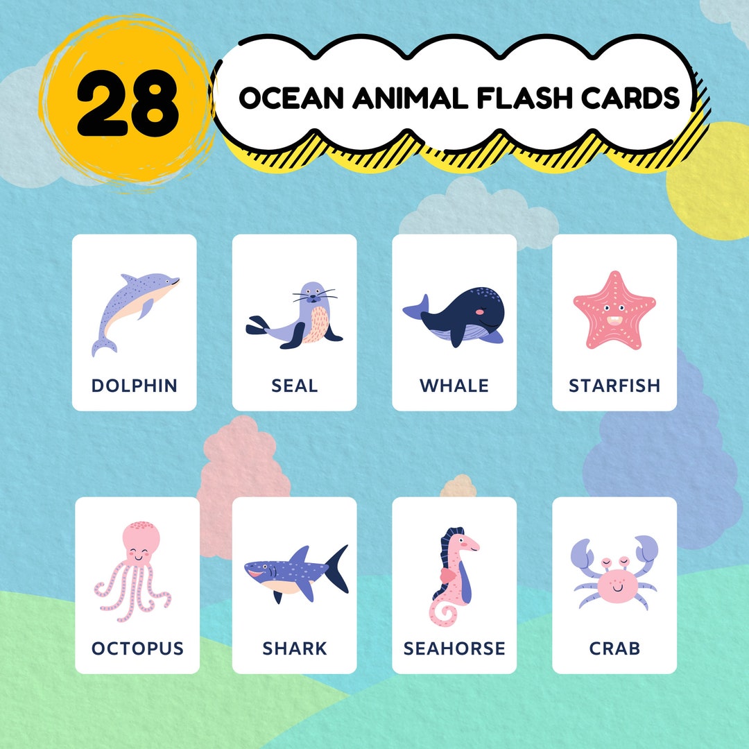 Ocean Animals Flash Cards Montessori Cards Educational Printable Cards ...