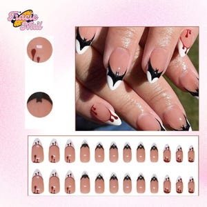 Halloween Bat French Tip Press on Nails/ Fake Nails/ Black Handmade ...