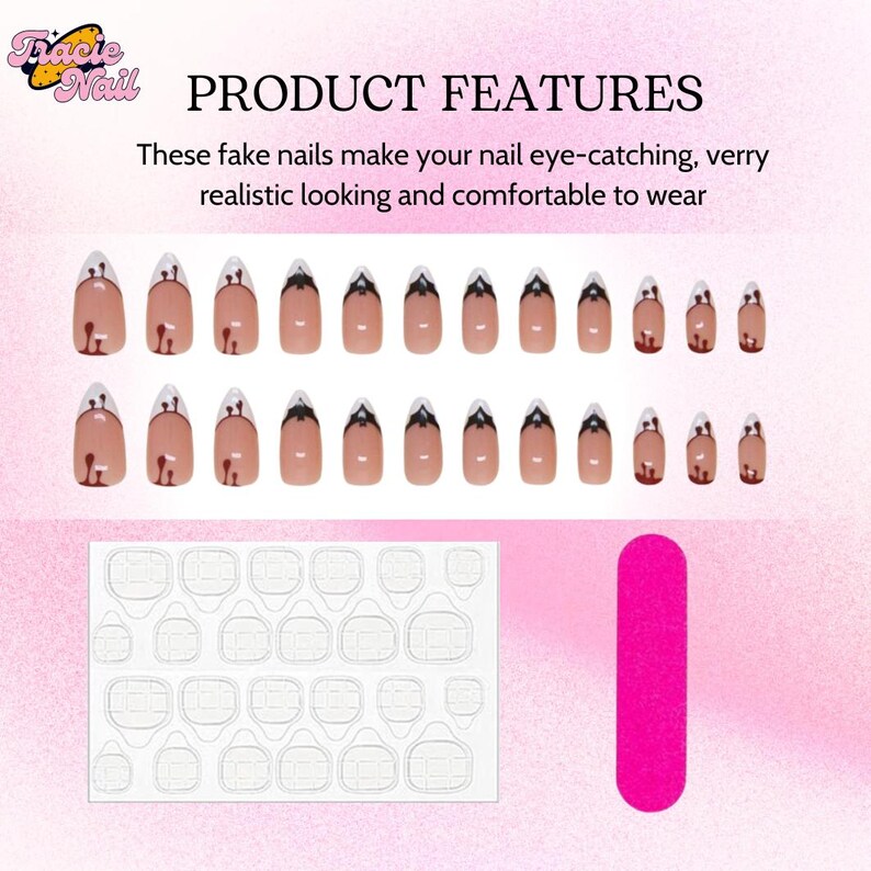 Halloween Bat French Tip Press on Nails/ Fake Nails/ Black Handmade ...
